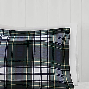 Madison Park Essentials Parkston Plaid Comforter, Matching Sham, 3M Scotchguard Stain Release Cover, Hypoallergenic All Season Bedding-Set, Full/Queen, Navy, 3 Piece