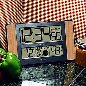 La Crosse Technology Atomic Digital Clock with Outdoor Temperature, Wood Oak, 0