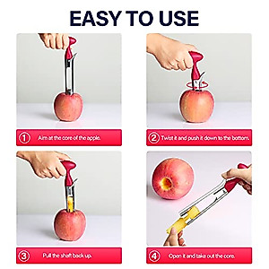 Apple Corer, Vakoo [Upgraded 2022] Food-Grade Stainless Steel Apple Corer Remover Tool for Removing Cores & Pits, Easy to Use Kitchen Gadget - Red