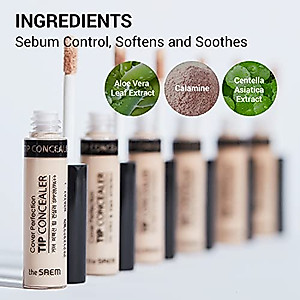 THE SAEM Cover Perfection Tip Concealer SPF28 PA++, Liquid Multi-Use Concealer, Full Coverage Makeup for Acne Dark Spots Dark Circles Hyperpigmentation and Blemishes, 0.2 fl.oz. (#1.5 Natural Beige)
