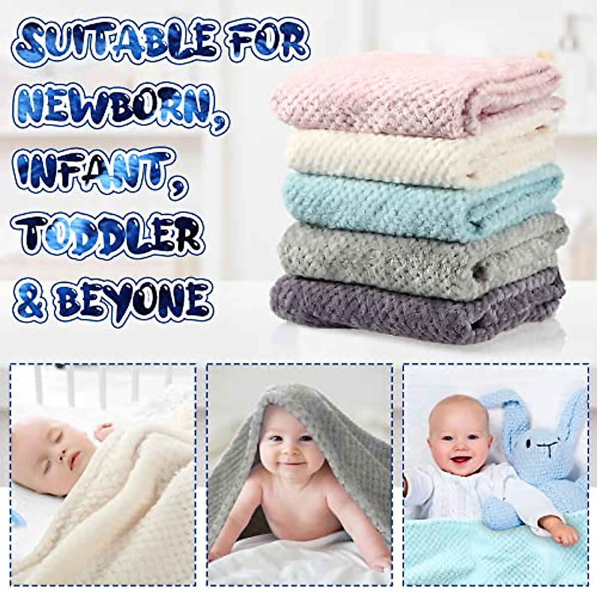 10 Pieces Baby Blankets Soft Fuzzy Blanket Neutral Toddler Blanket Warm Crib Blanket Cozy Receiving Blanket for Toddler Infant Newborn Stroller Travel Supplies, 10 Colors