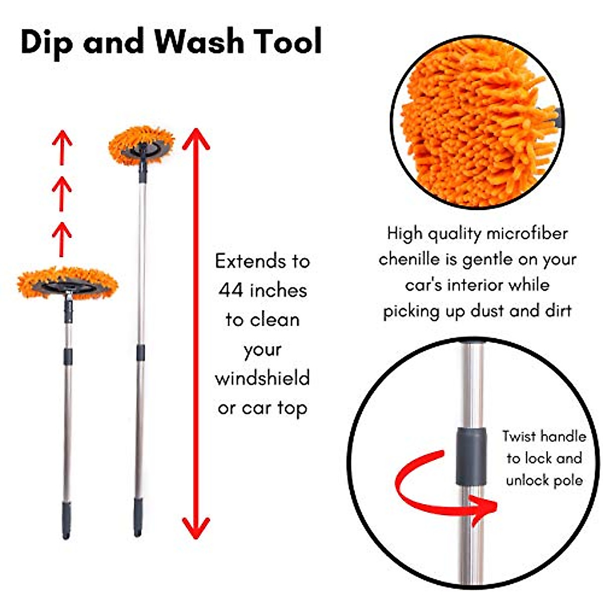 BIRDROCK HOME Car Wash Kit - Microfiber Cleaner - Tire Wheel Brush - Sponge - Duster - Extendable Cleaning Tool - Detailing Set