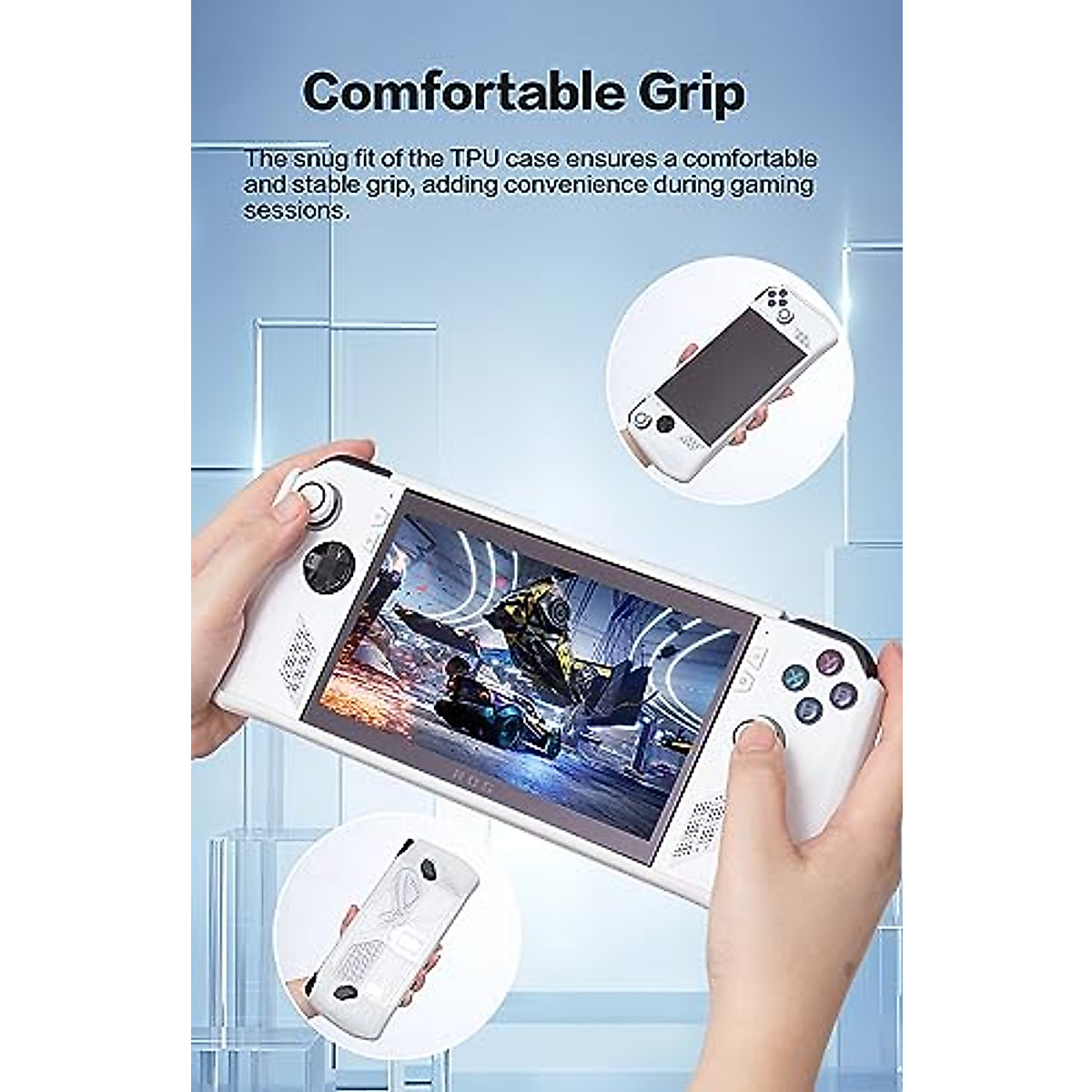 Protective Case for ASUS ROG Ally, TPU Case for ASUS ROG Ally with Kickstand, Included 2 ASUS ROG Ally Tempered Glass Screen Protector, Dustproof Nets, Joystick Protectors and 3.1 Adapter - White