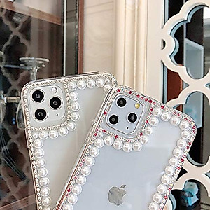 Guppy for iPhone 12 Pro Max Women Girls Bling Diamond Pearl Case Luxury Glitter Handmade Rhinestones Soft Silicone Rubber Sparkly Shiny Protective Cover Case for iPhone 12 Pro Max 6.7" Clear