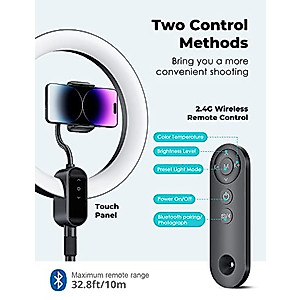 viozon Overhead Live Stand with 12" LED Ring Light, Outer 24W 6500K, Two Cellphone Holders Compatible with 3.5-6.7" Cellphones, Adjustable Height&Angle, Aluminum Alloy, for Live Stream/YouTube/TikTok