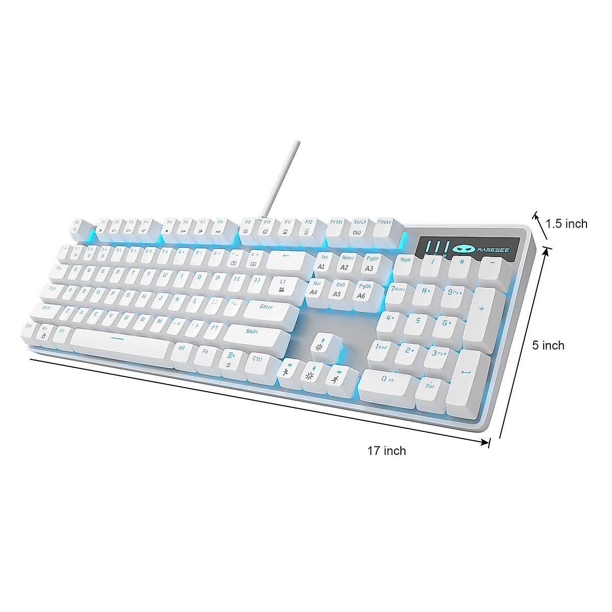MageGee Mechanical Gaming Keyboard, Wired USB Adjustable Backlight Keyboard, New Mechanical Storm 100% Anti-ghosting Keyboard with Blue Switches for Windows PC/MAC Games (White)