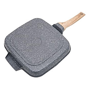 Bobikuke Nonstick Grill Pan for Stove Tops, 10.5 inch Sectional Skillet, Divided Pan for Breakfast, Square Grill Skillet with Silicone Brush & Clip, Compatible with All Stovetops (Black)