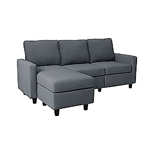 HONBAY Convertible Sectional Sofa, L Shaped Couch with Reversible Chaise, Sectional Sofa Couch for Small Space, Dark Grey