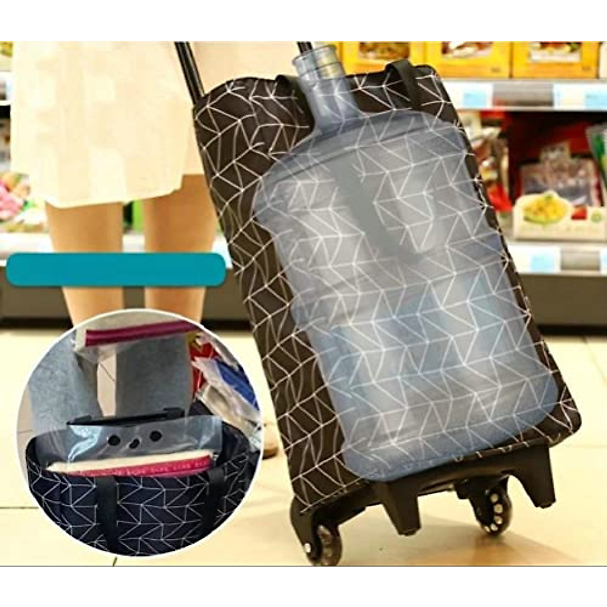 Upgrade Shopping Bag with Wheels Portable Trolley Bags Grocery Cart Utility Cart Rotating Wheels Cart Folding Shopping Cart- Larger Size & Waterproof & Strong