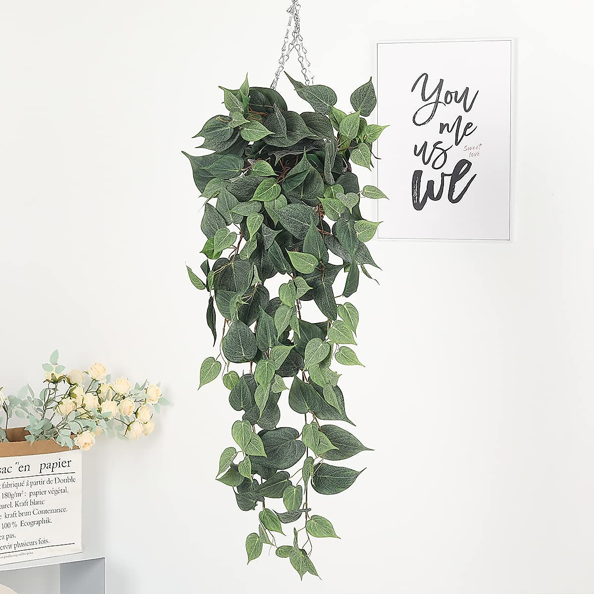 Veryhome Artificial Hanging Plants, 3.2FT Fake Ivy Vine for Wall Indoor Outdoor Decoration, Scindapsus Leaves for Home Room Garden Decor (Scindapsus Leaves)