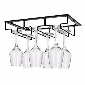 Wine Glass Rack,Under Cabinet Stemware Wine Glass Holder Glasses Storage Hanger Metal with 3 Rows for Bar Kitchen (Black)