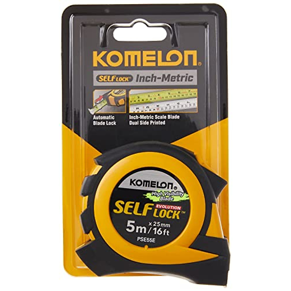Komelon PSE55E 5M/16' Metric Self-Lock Tape Measure, Yellow/Black