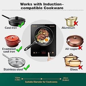 Sunmaki Induction Cooktop, Induction Hot Plate with LED Display, 1800W Countertop Burner Portable Black Crystal Glass Surface 10 Temperature 9 Power Setting &3H Timer for Cooking