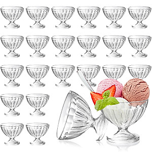 24 Pcs 8 oz Plastic Ice Cream Dessert Bowls Sundae Trifle Cups Bulk Clear Footed Milkshake Bowl Small Parfait Mousse Crystal Dish Holder Salad Condiment Fruit Bowl Holiday Wedding Picnic Party Favor