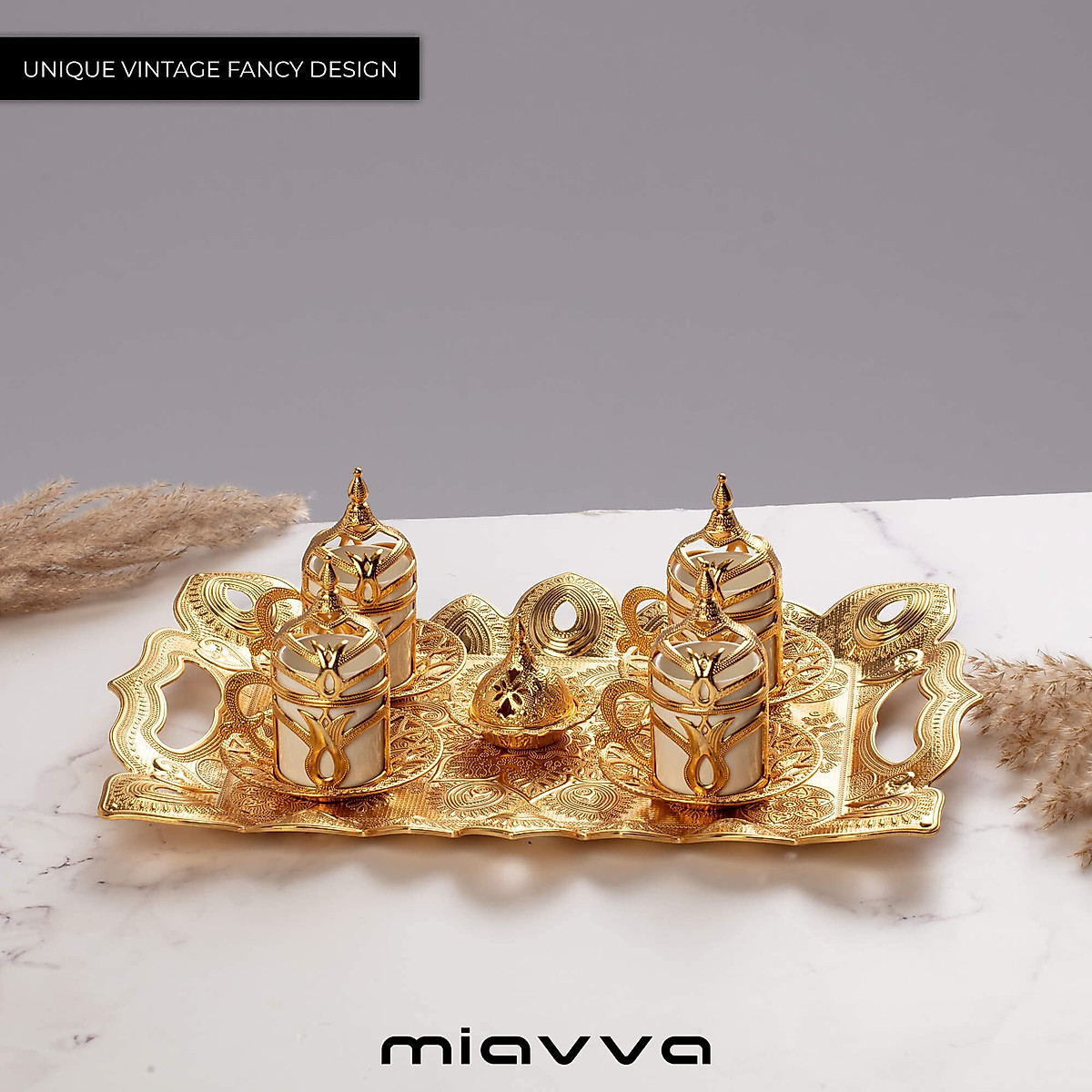 Serving Tray, Vintage Serving Metal Tray for 6 People (Premium Gold)