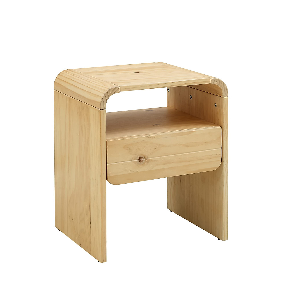 MUSEHOMEINC Modern Solid Wood Nightstand/End Table with for Bedroom,Bedside Furniture with One Storage Drawer and Open Shelf,Modern End Tables Organizer for Living Room/Hallway/Entryway