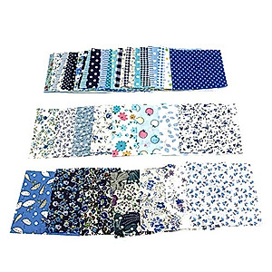 Mggsndi 50/200/400Pcs Floral Cotton Quilting Fabric Craft Fabric Bundle Cloth for Patchwork DIY Quilting Sewing Crafting, 10x10cm Blue