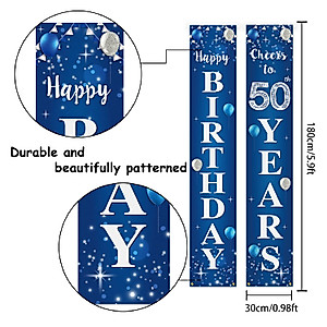 Happy 50th Birthday Yard Sign Door Banner - Cheers to 50 Years Birthday Party Decorations Supplies for Men Women - Blue