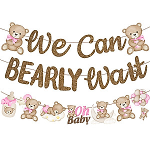 We Can Bearly Wait Banners for Bear Baby Shower Decorations Bear Party Banner 3PCS We Can Bearly Wait Baby Shower Decorations Teddy Bear Cutout Banners for Baby Girls Gender Reveal Party Supplies