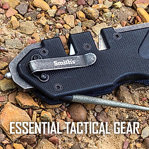 Smith’s 50979 Pocket Pal Tactical Knife Sharpener - Black - 2 Stage Sharpener & Diamond Sharpening Rod - Pocket Clip - Outdoor Hunting Knife & Hook Sharpener - Compact & Lightweight