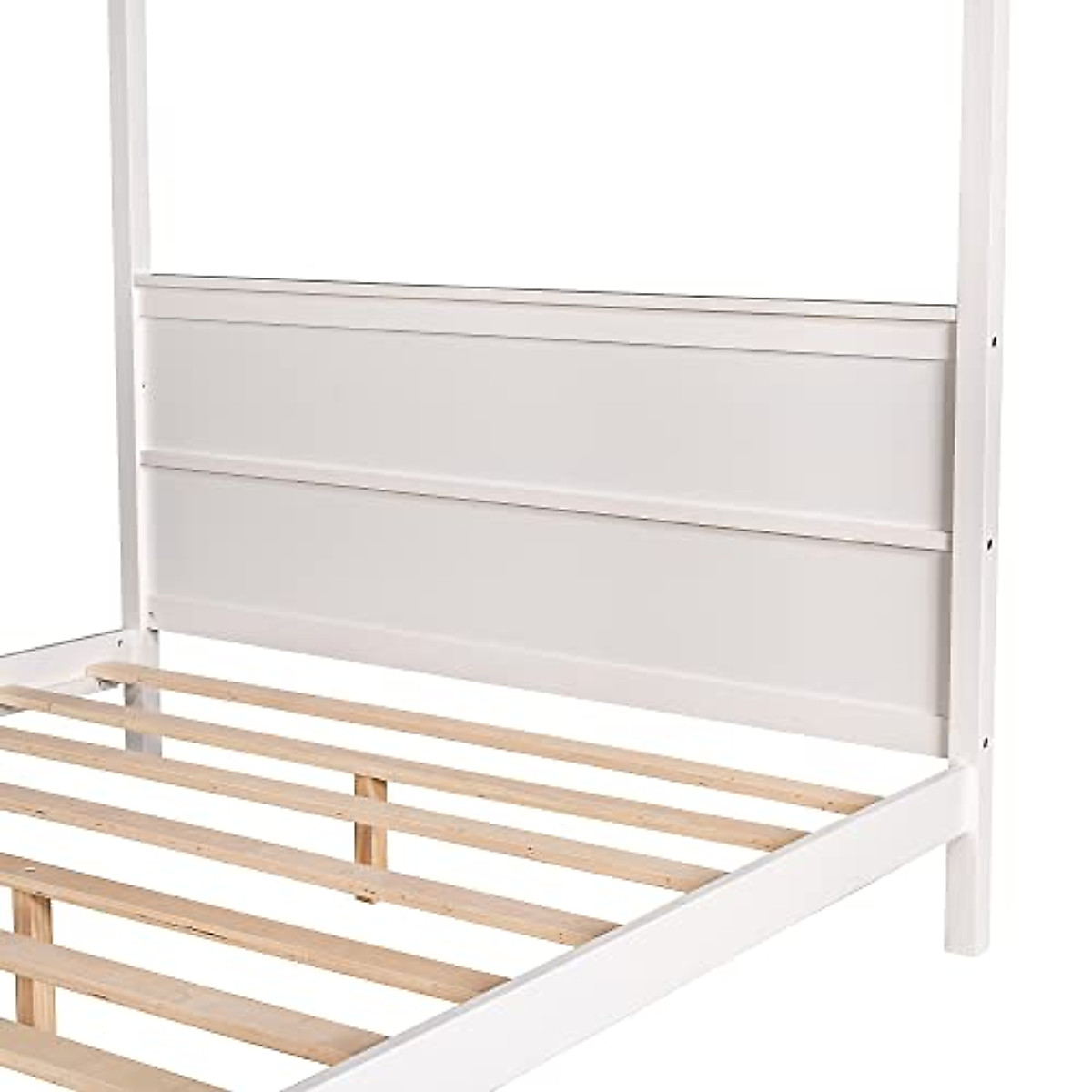 LCH Queen Size Wooden Platform Bed Frame with Headboard and Support Legs for Bedroom, White