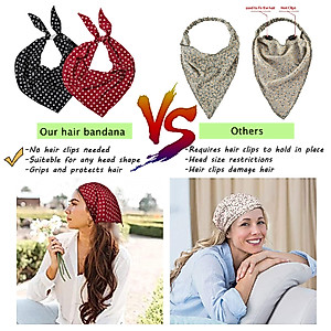 CHLINS 3 PCS Floral Hair Bandanas Kerchief Women Bandana Chiffon Scarf Triangle Kerchief with Ties Head Scarf (Polka dot (Red+Navy+Black))