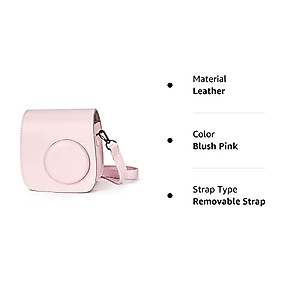 Phetium Protective Case Compatible with Instax Mini 7+ 7s 7c Instant Film Camera/Polaroid PIC-300, Premium Vegan Leather Bag Cover with Removable Strap (Blush Pink)