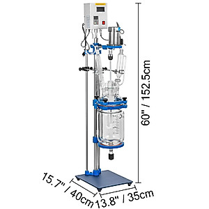 VEVOR Jacketed Reactor 5L Laboratory Glass Reactor, Jacketed Glass Reactor, Chemical Reaction Vessel, Lab Jacketed Reactor, Reaction Vessel Chemistry, with Digital Display, for Reaction Distillation