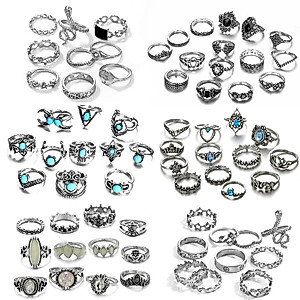 YOOESTORES82 70PCS Vintage Silver Knuckle Rings Set for Women,Bohemian Stackable Joint Finger Rings for Teen Girls,Boho Stacking Rings Pack (A)
