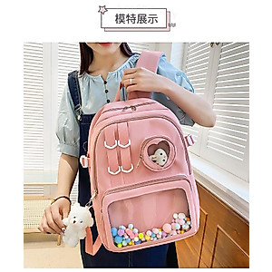 Kawaii Backpack with Cute Accessories Large Capacity Spring Summer Rucksack for Women Aesthetic Trendy Casual Daypack (Pink)