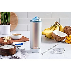 Ello Monterey 24oz Plastic Tumbler with Straw and Built-In Silicone Coaster, Premium Double Walled Insulation, Reusable Cup Perfect for Iced Coffee, BPA Free, Silver