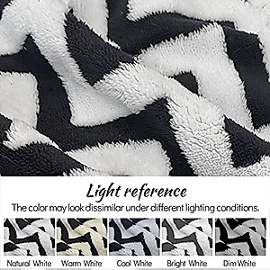 Ailemei Sherpa Fleece Throw Blanket with Creative Embroidered Words Patch, Reversible Fuzzy Soft Fluffy Bed Blankets for Winter, Black Chevron