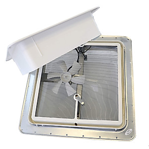 Class A Customs 14" RV Roof Vent 12 Volt Powered Fan w/White Wedge Lid - 4" Garnish Ring - Putty & Screws | 71112A-4-PS