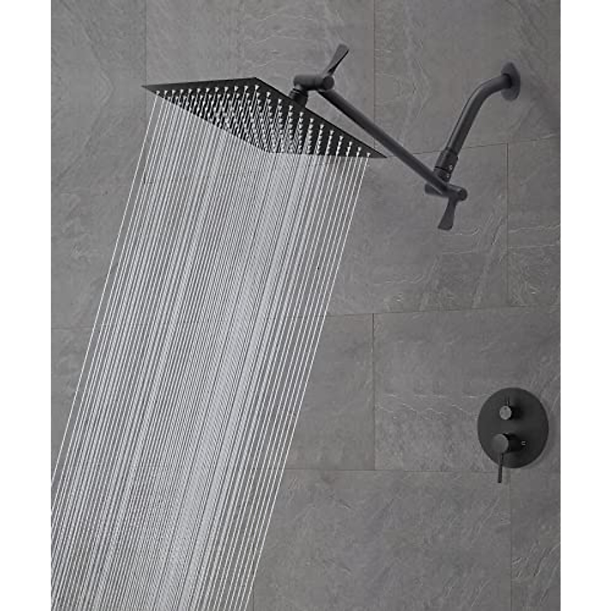 12'' Rain Shower Head with 11'' Adjustable Extension Arm - Eolax Large Rainfall Showerhead Solve Low Water Pressure and Flow - Bathroom Square Shower Heads Made of 304 Stainless Steel - Black