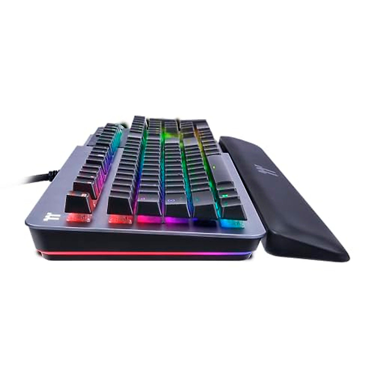 Thermaltake Argent K5 RGB Gaming Keyboard (Blue Switch), Aluminum and Streamlined Titanium Design, 16.8 Million RGB Color, Anti-ghosting, Magnetic Synthetic Leather Wrist Rest, GKB-KB5-BLSRUS-01