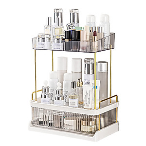 Vtopmart 2-Tier Skincare Storage Rack-Transparent, Bathroom Counter Organizer, Large Skin care Organizer with Drawers for Vanity,Makeup Countertop Organizer Perfume Tray for Cosmetics