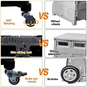 Foldable Utility Cart with Wheels, Collapsible Rolling Cart with Telescoping Handle, 360°Rotate Wheel Folding Utility Cart for Storage Office Use