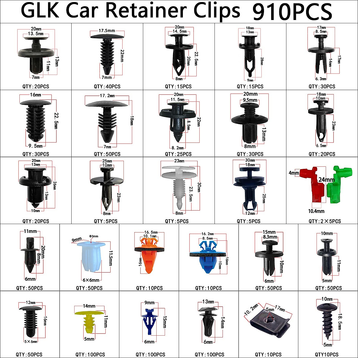 910Pcs Car Push Retainer Clips Plastic Fasteners Removal Kit with 27 Most Popular Size Nylon Plastic Bumper Rivets Door Panel Clips for Toyota GM Ford Honda Chrysler Blue