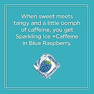 Sparkling Ice +Caffeine Blue Raspberry Sparkling Water, with Antioxidants and Vitamins, Zero Sugar, 16 Fl Oz (Pack of 12)