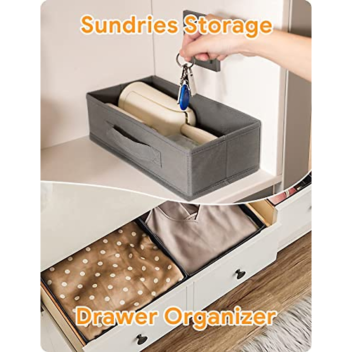 Teklar Dresser Drawer Organizers for Clothing [10 Pack] Foldable Fabric Shallow Clothes Drawer Dividers with 3.2" Height for Baby Clothes, Underwear, Sock, Bra (6 Medium + 4 Large, Grey)