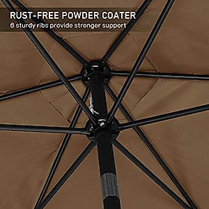 Brace Master 9ft Patio Umbrella Outdoor Umbrella Patio Table Umbrella with Push Button Tilt and Crank for Garden, Lawn, Deck, Backyard & Pool (Brown)