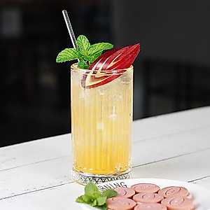 LUXU Highball Glasses 14 fl.oz,Set of 6, Lead-free Drinking Glasses with Heavy Base,Premium Collins Tumblers for Water/Juice/Cocktails/Beverages,Beautiful Striped Look Glassware,Dishwasher Safe