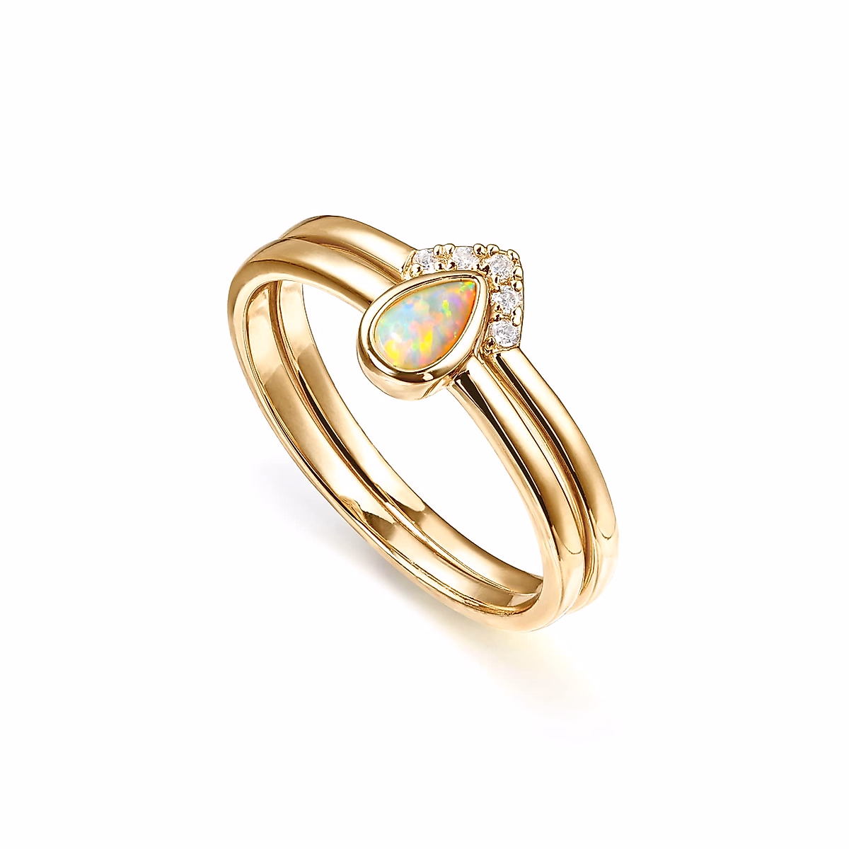 PAVOI 14K Gold Plated Stacking Rings for Women | Classy Design with Sparkling Cubic Zirconia Crystals & Opal | Everyday Jewelry (Yellow Gold Plated, 7)