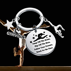 WSNANG Gymnastics Team Gifts Jump Off The Beam Flip Off The Bars Follow Your Dreams Reach For The Stars Keychain (Reach for the Stars KC)