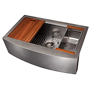 ZLINE 33" Moritz Farmhouse Apron Mount Single Bowl Scratch Resistant Stainless Steel Kitchen Sink with Bottom Grid and Accessories (SLSAP-33S)