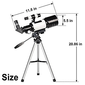 Telescope for Adults & Kids, 70mm Aperture Refractor Telescopes (15X-150X) for Astronomy Beginners, Portable Travel Telescope with Phone Adapter & Wireless Remote, Astronomy Gifts for Kids
