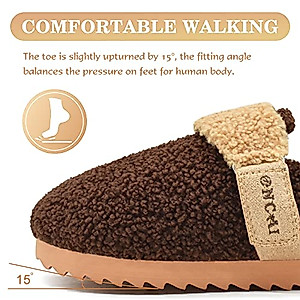 ONCAI Womens Fluffy Slippers,Cute Sherpa Faux Fur Scuff Garden Slip on House Slippers with Polar Fleece Lining Memory Foam Footbed and Indoor/Outdoor Rubber Hard Soles Brown US Size 9