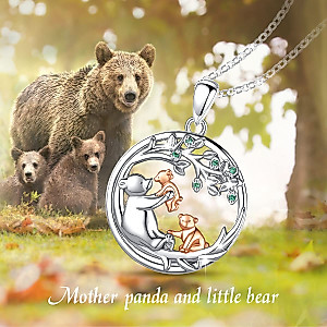 EUDORA Sterling Silver Mother Daughter Necklace for Women Bear Mama Necklace Mom Son Pendant for Mom Daughter Jewelry from Daughter Son Mother's Day Gift for Mother Daughter Aunt Grandma, 45cm