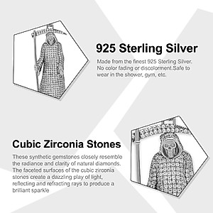 Charm America Silver Santa Muerte Pendant with Cubic Zirconia Stones - 925 Sterling Silver/Gold Plated - Grim Reaper - Hiphop Jewelry (Rhodium Plated over Silver)