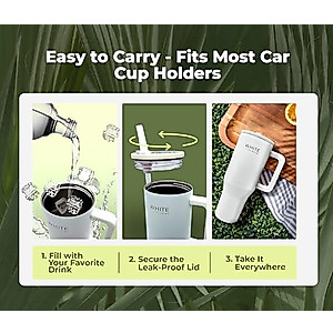 WHITE Prime 40 oz Tumbler | 100% Leak Proof | Simple Elegant Modern | Stainless Steel Double Wall Tumbler with handle | Reusable Water Bottle | Cupholder Friendly | Drinkware Flasks